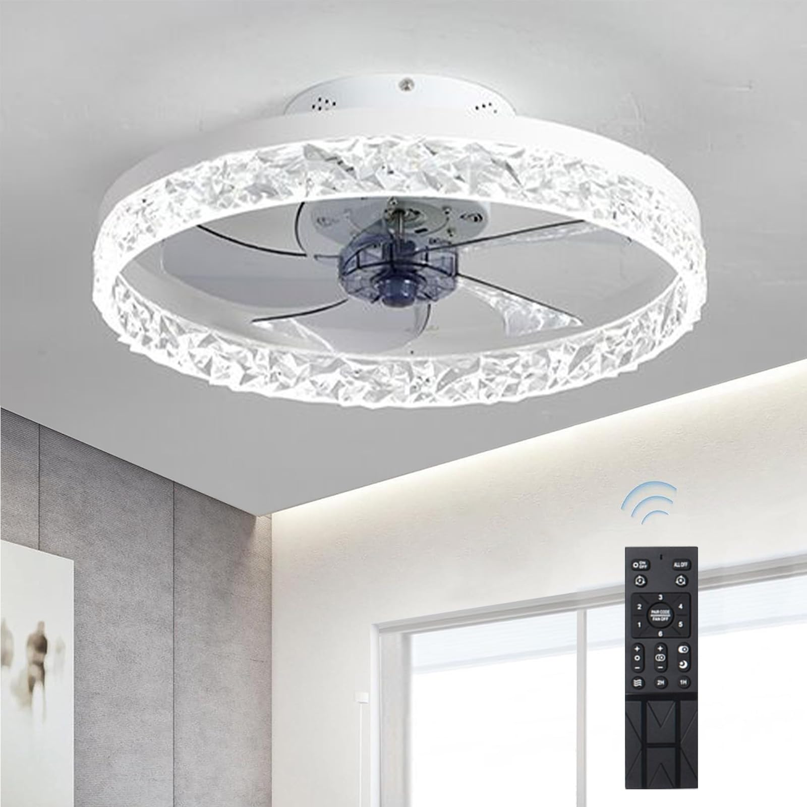 Pang Pang 19.7" Flush Mount LED Dimmable Ceiling Fans with Light ...