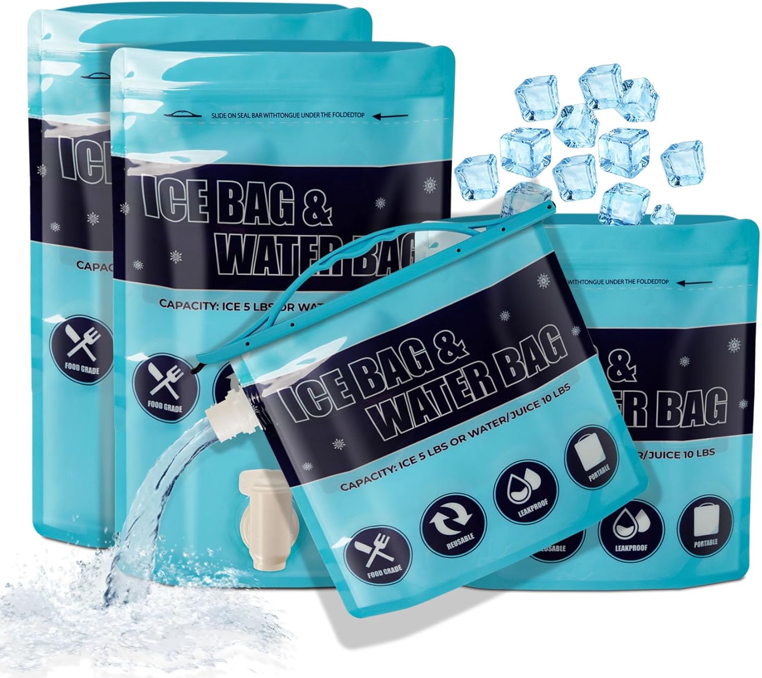 Amazon.com : KARBRING Reusable Ice Bag 4Pcs, 2.5lb&5lb Ice Cube Bag ...