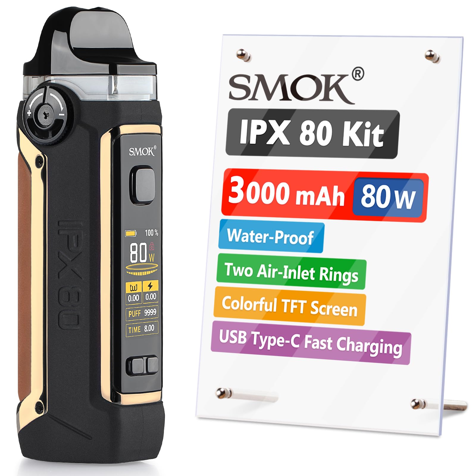 SMOK IPX 80, E Cigarette Vape Starter Kit, 80W 3000mAh, 2ml Airflow ...