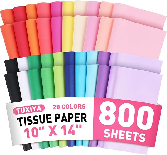 Amazon.com: 800 Sheets Tissue Paper, 20 Colors 10" X 14" Tissue Papers ...