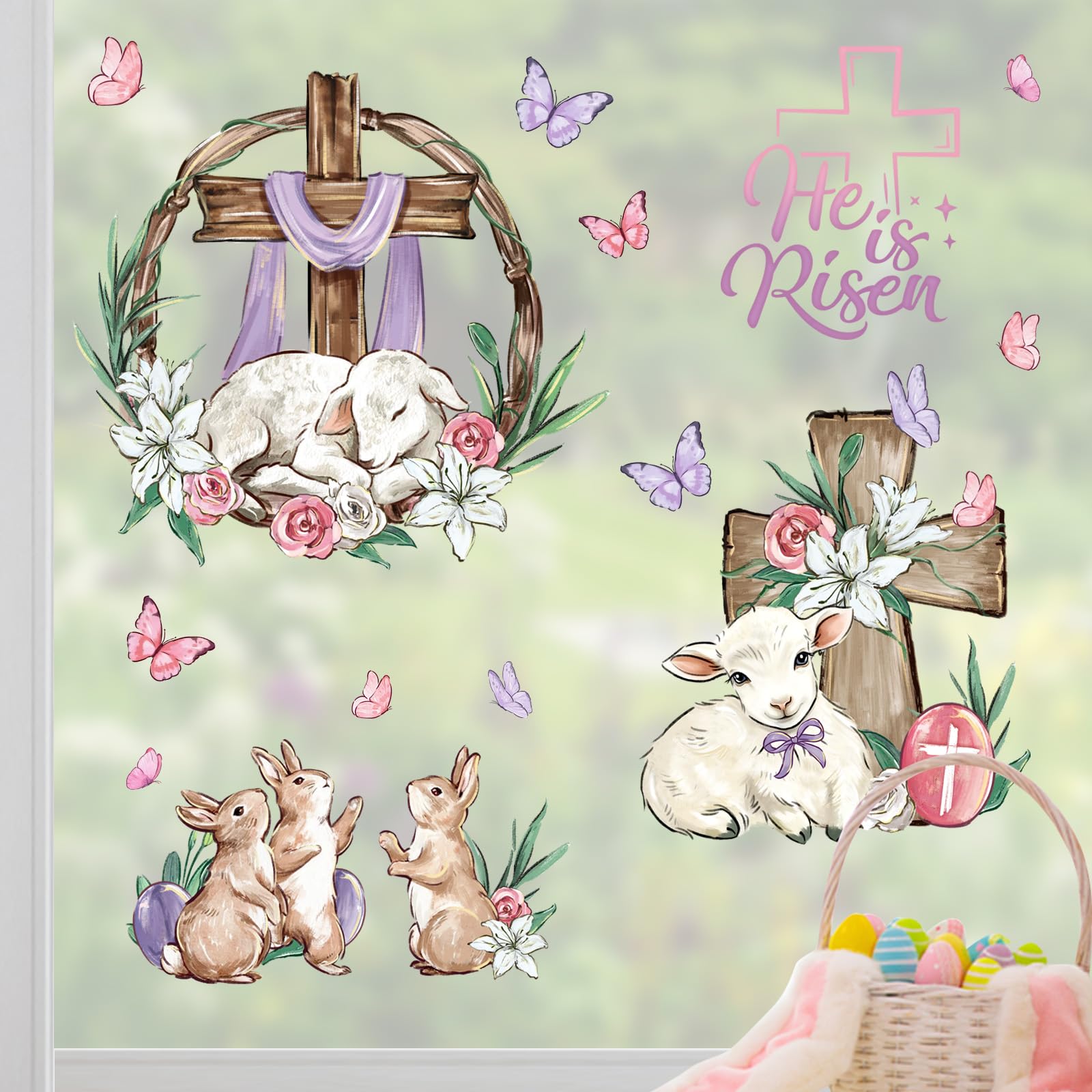 Amazon.com: Yovkky Christian Easter He is Risen Window Clings 4 Sheets ...