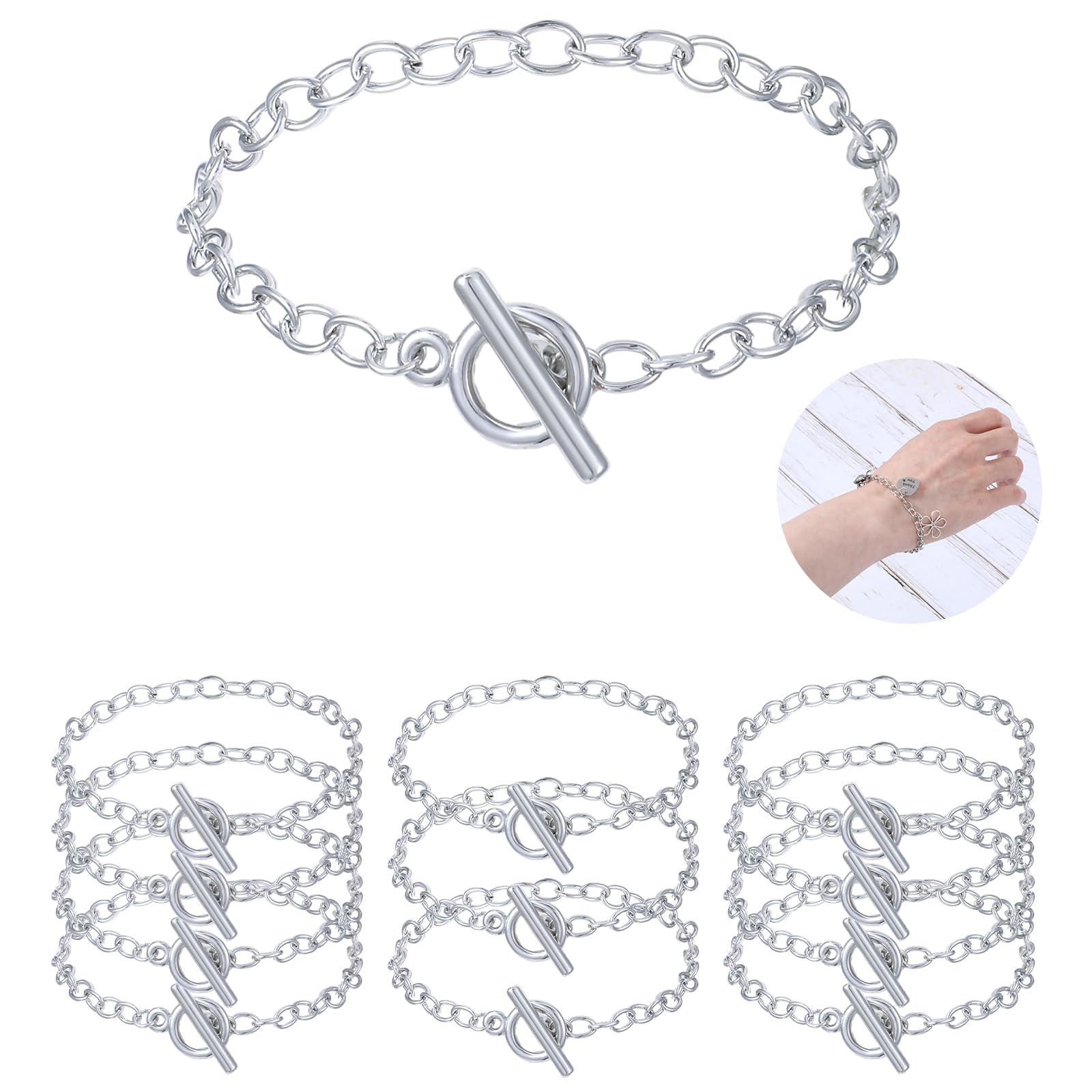 Amazon.com: 12 Pcs Chain Bracelet Charm Bracelet Chain Alloy Silver ...
