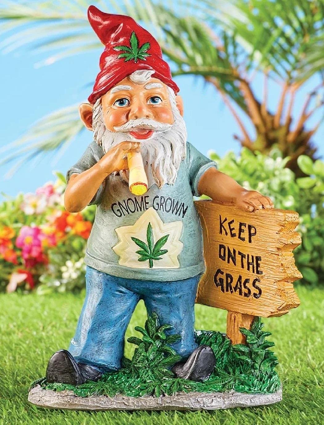 Amazon.com: Stoner Garden Gnome Statue with Solar Lighted Joint Glows ...