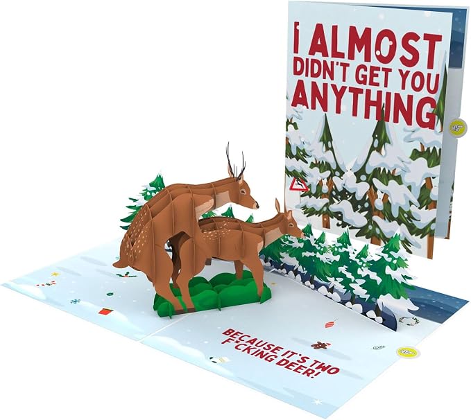 Unhinged Cheeky Deer Pop Up 3D Christmas Card for Him & Her Festive ...