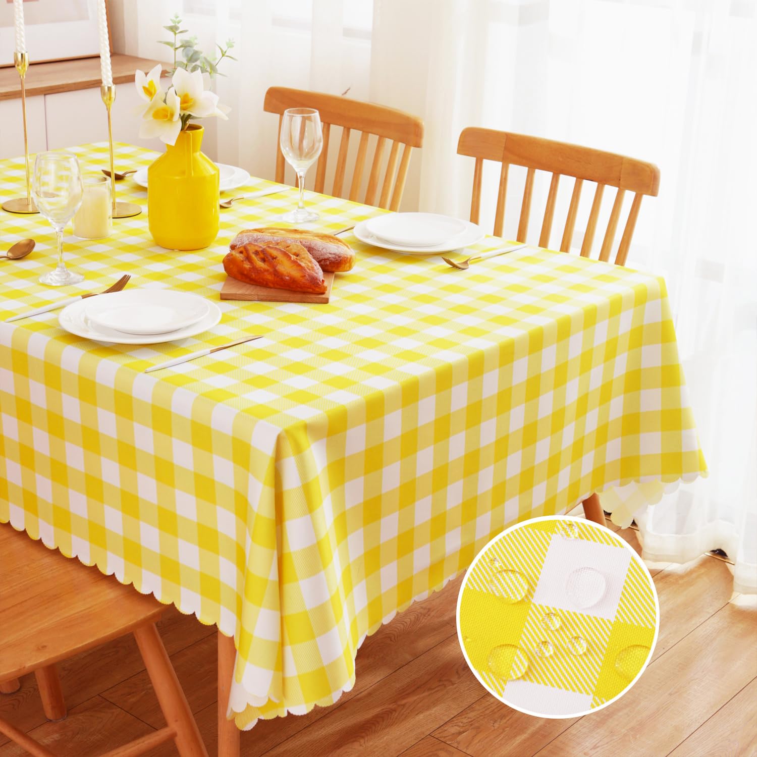 Amazon.com: MANGATA CASA Yellow Gingham Tablecloth for Square Tables ...