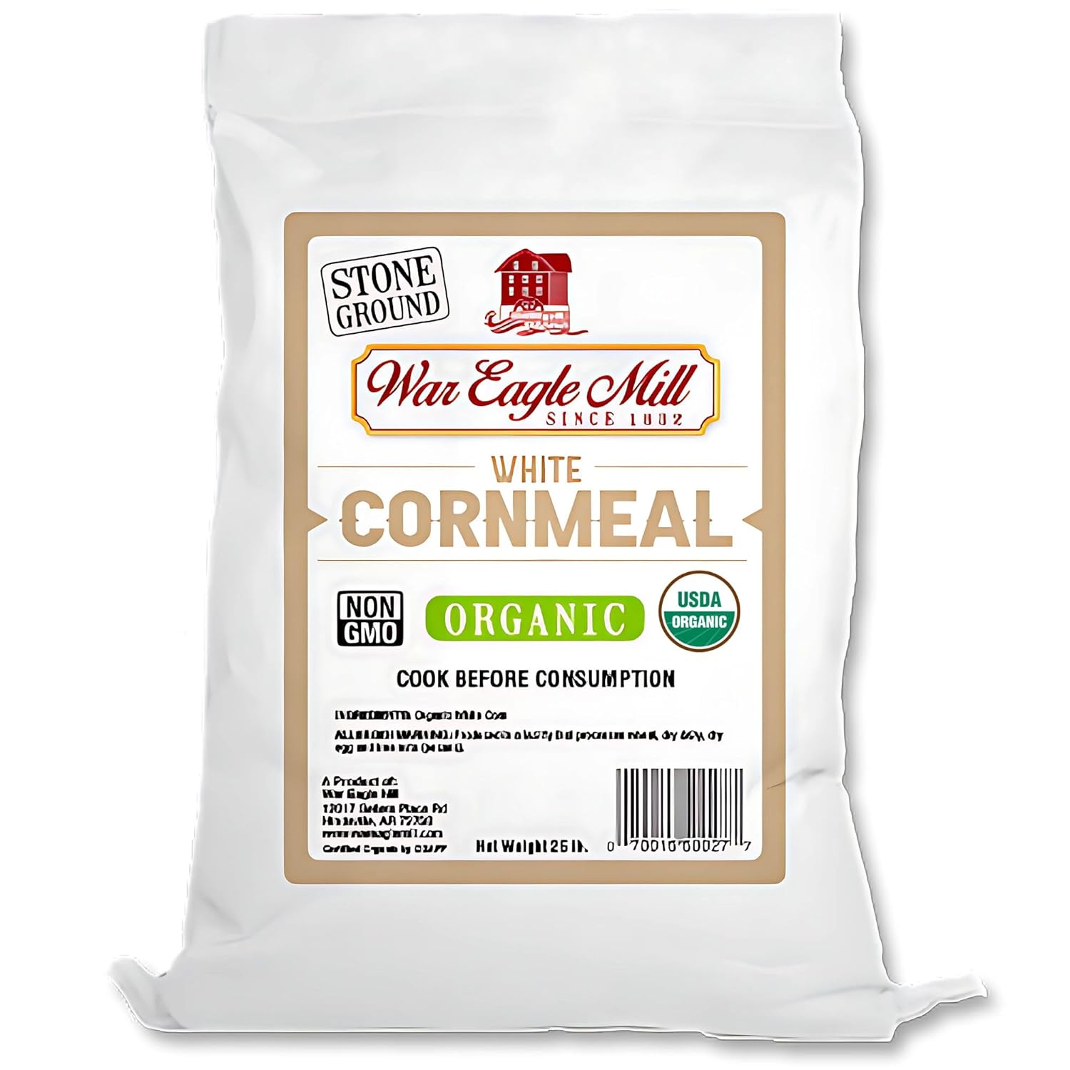 Amazon.com : War Eagle Mill Organic White Cornmeal, 25 Pound Bag (Pack ...
