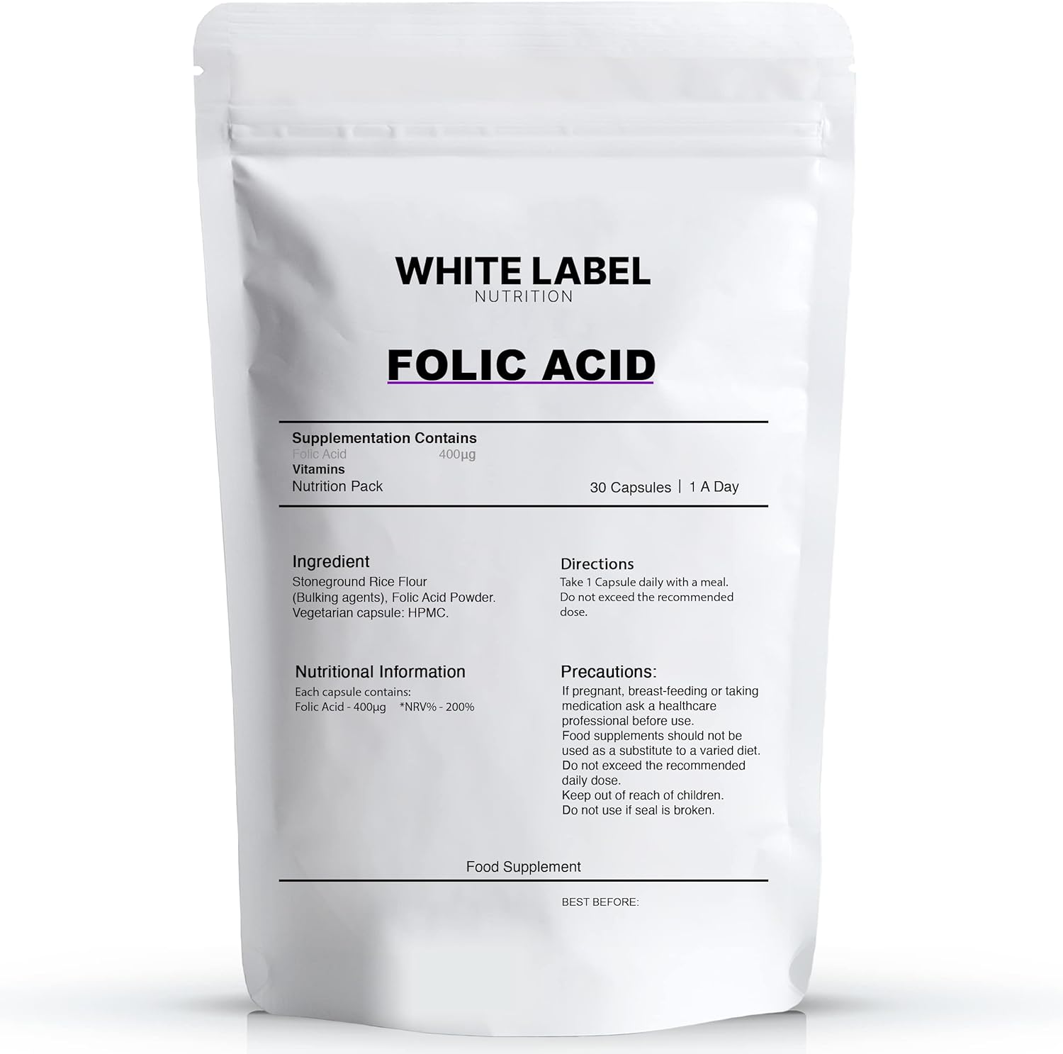White Label Nutrition Folic Acid Supplement - High Potency Supplements ...
