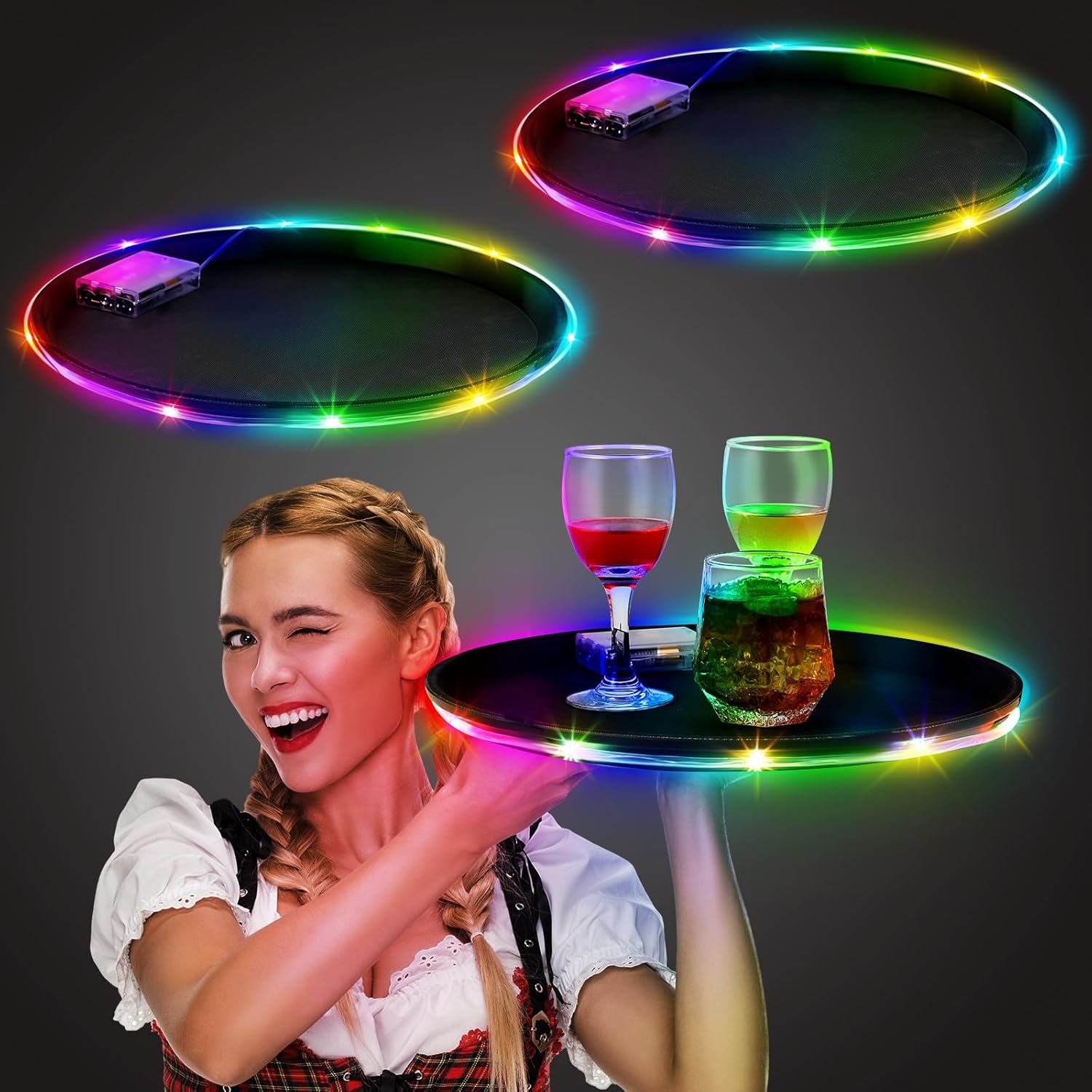 Amazon.com: Tiangrid 2 Pcs 14 Inch LED Light up Serving Tray No Slip ...