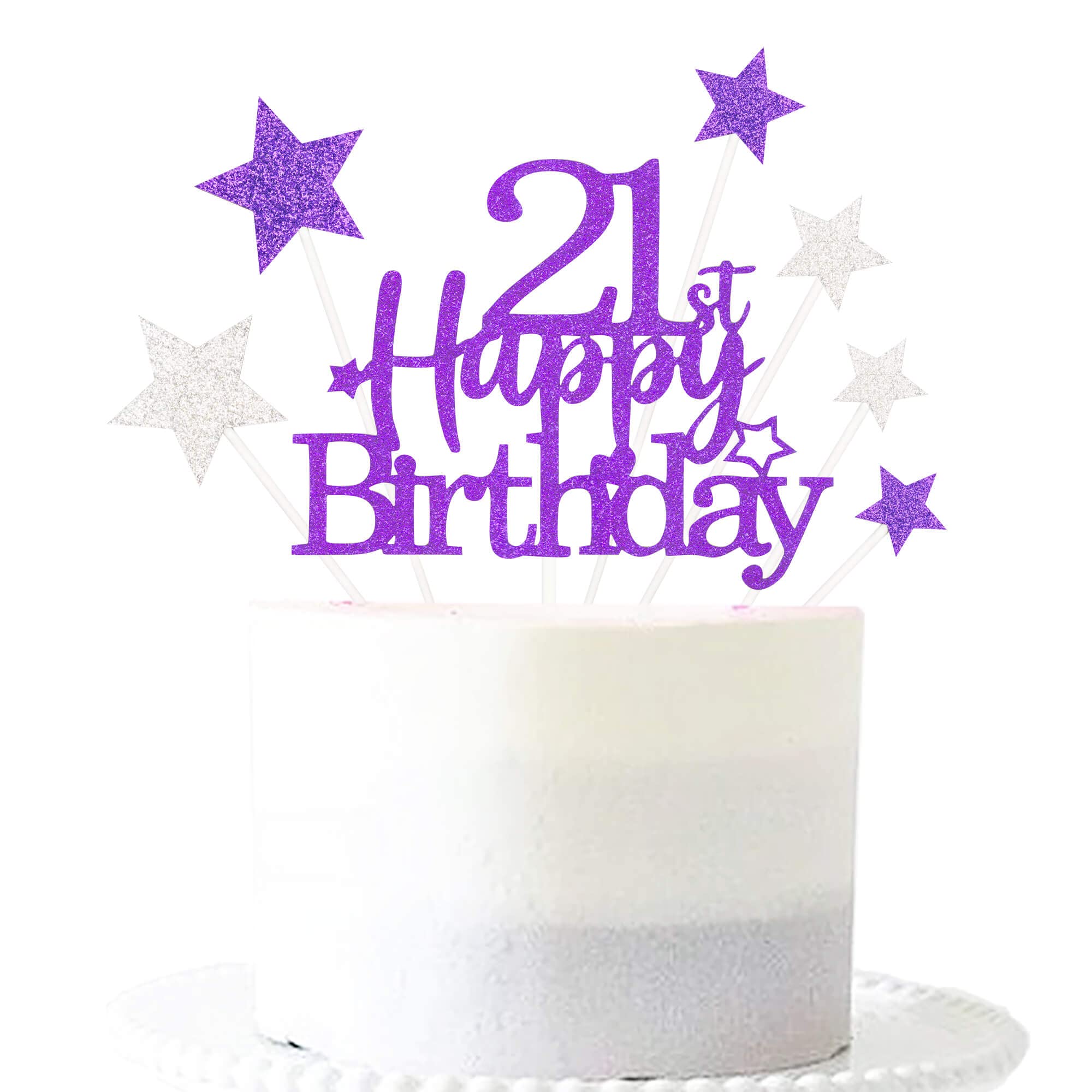 Amazon.com: Glittery 21st Happy Birthday Cake Topper with Star ...