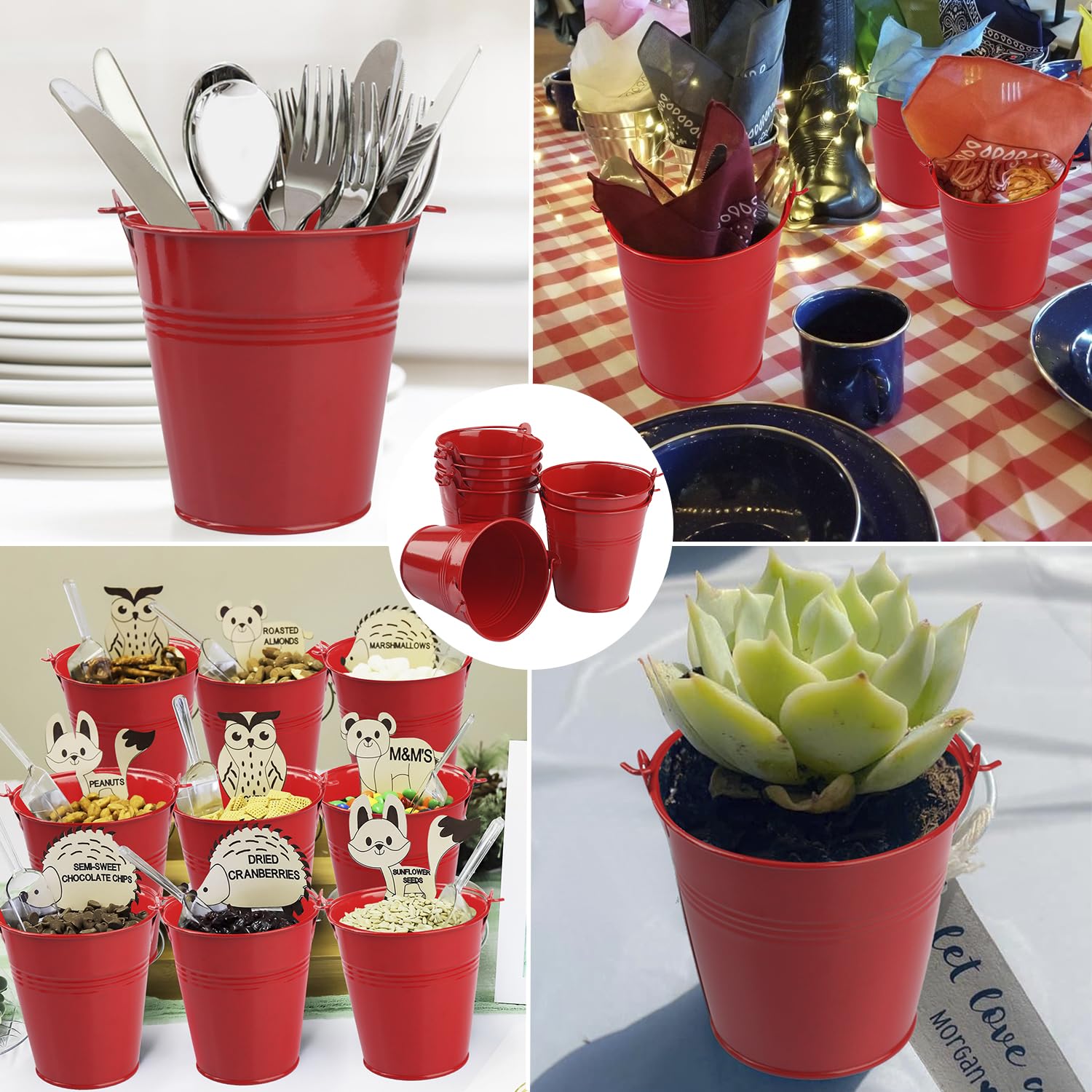 Snapklik.com : 15 Pack 4 Inch Red Iron Pail, Metal Buckets