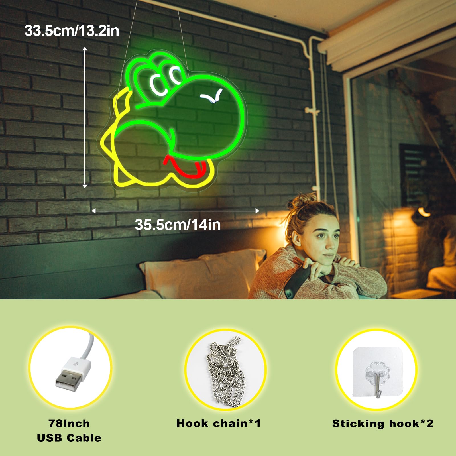 Yoshi Neon Sign Green Led Anime Dinosaur Neon Light Signs for Wall ...