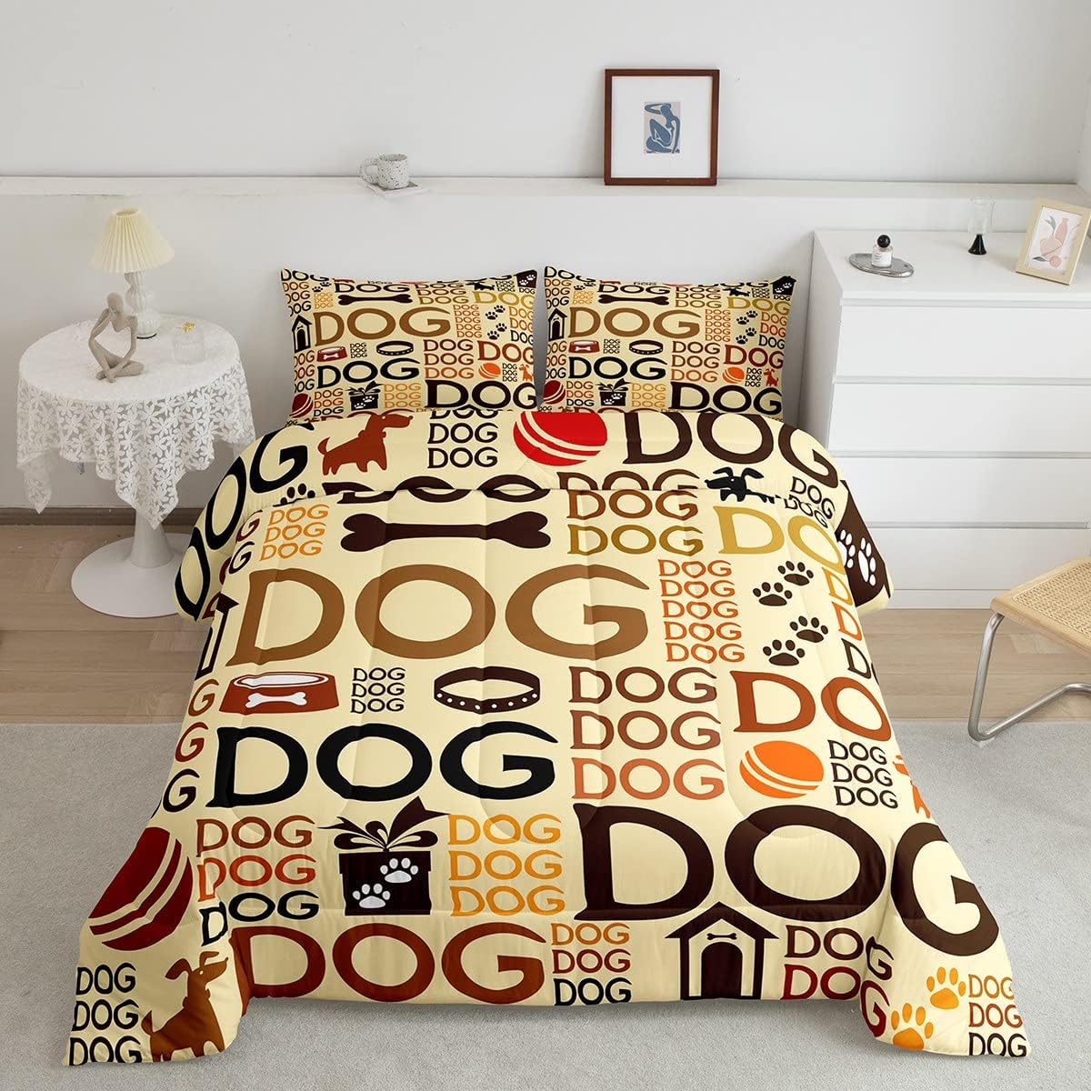 Amazon.com: Homewish Cute Dog Comforter Set,Dog Paw Print Bedding Set ...