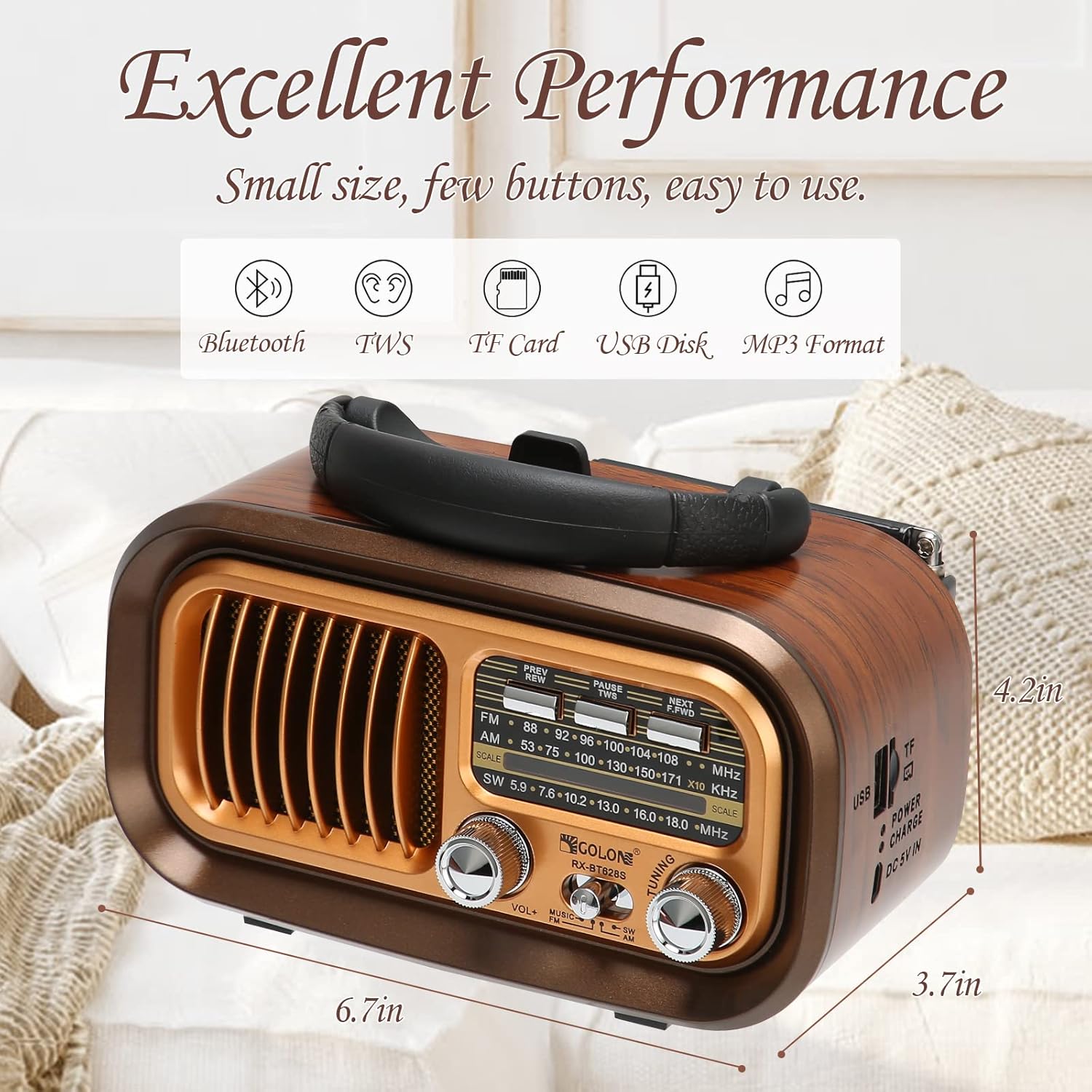 Portable Retro Radio with Bluetooth, Small Vintage AM FM Shortwave ...