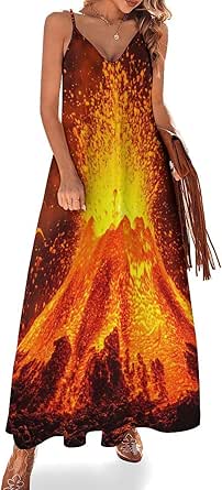 Super Volcano Women's Maxi Dress Sleeveless Slip Dress Long Dress ...