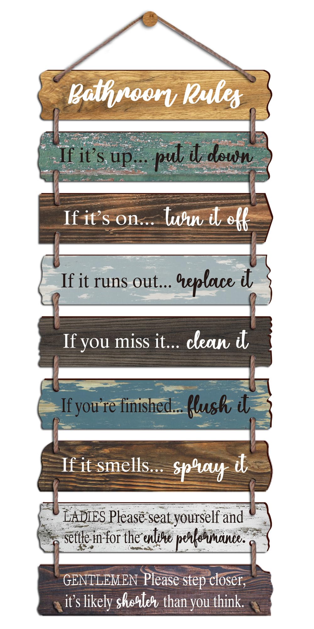 Amazon.com : Collage Bathroom Rules Wall Hanging Sign with Jute - 9pcs ...