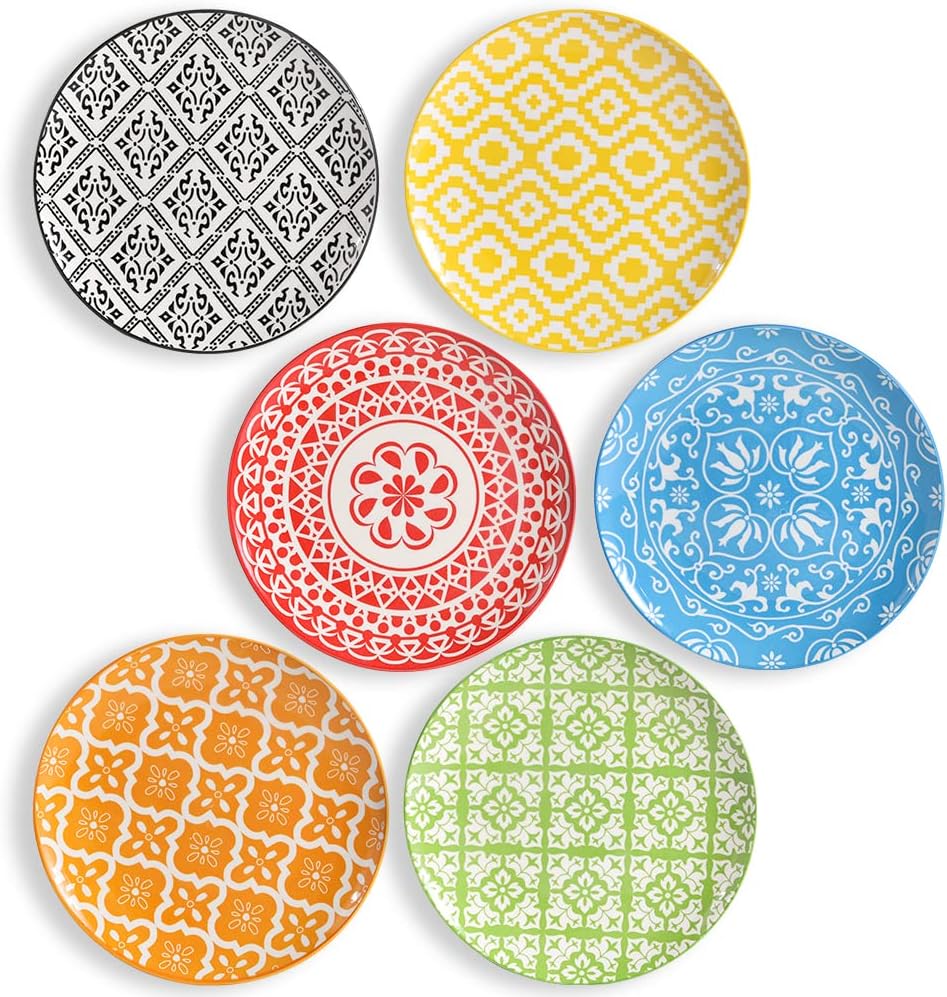Amazon.com | Yachi 8 Inch Salad Plate Set: 4 Pack Colorful Round ...
