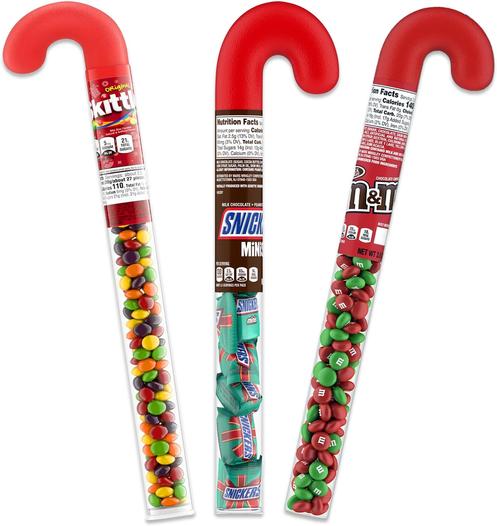 Amazon.com : Mini Snickers Candy Cane Tube, Christmas Skittles Filled ...
