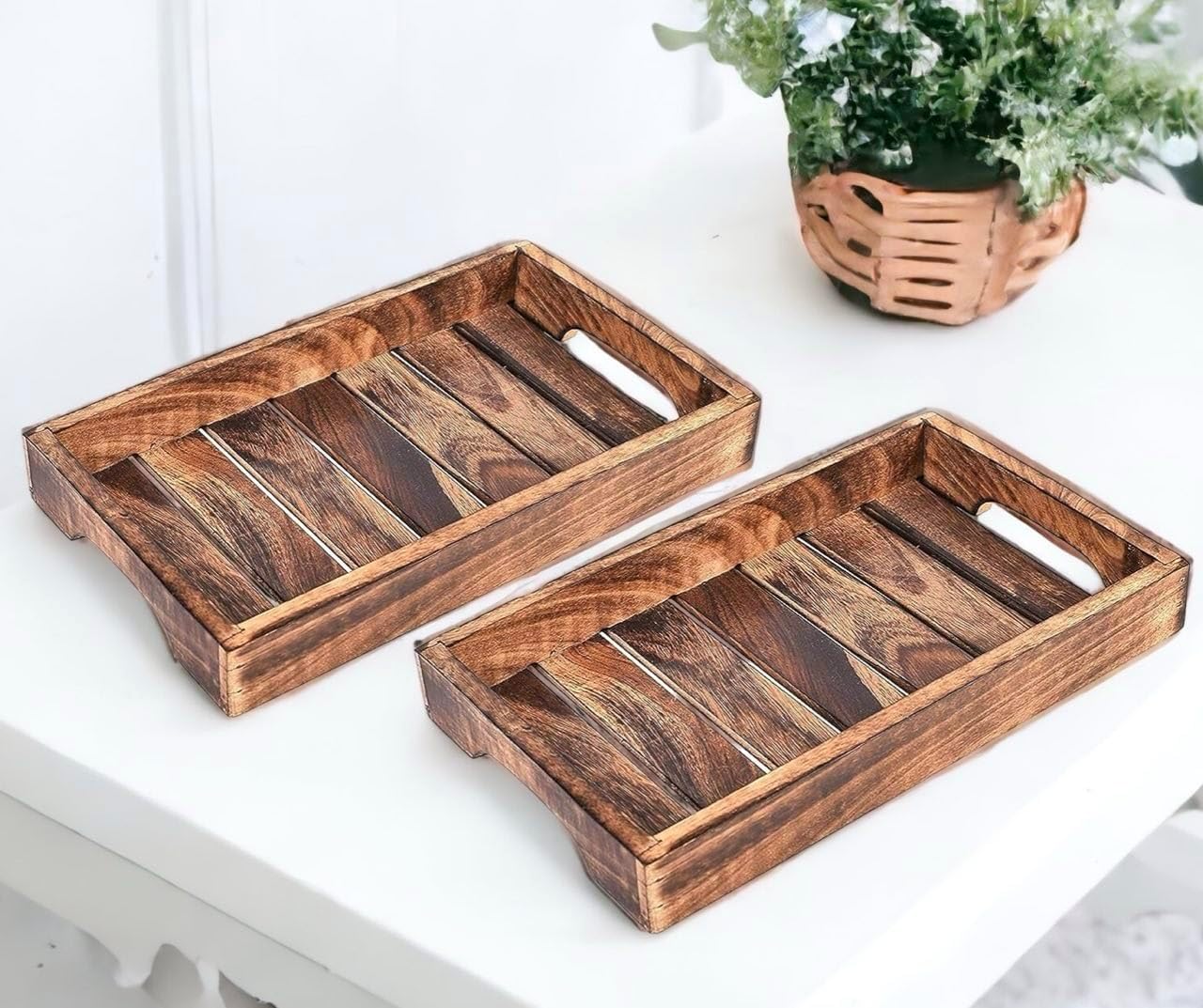 Artsio Craft Store Handmade Wooden Rectangular Serving Tray - Rustic ...