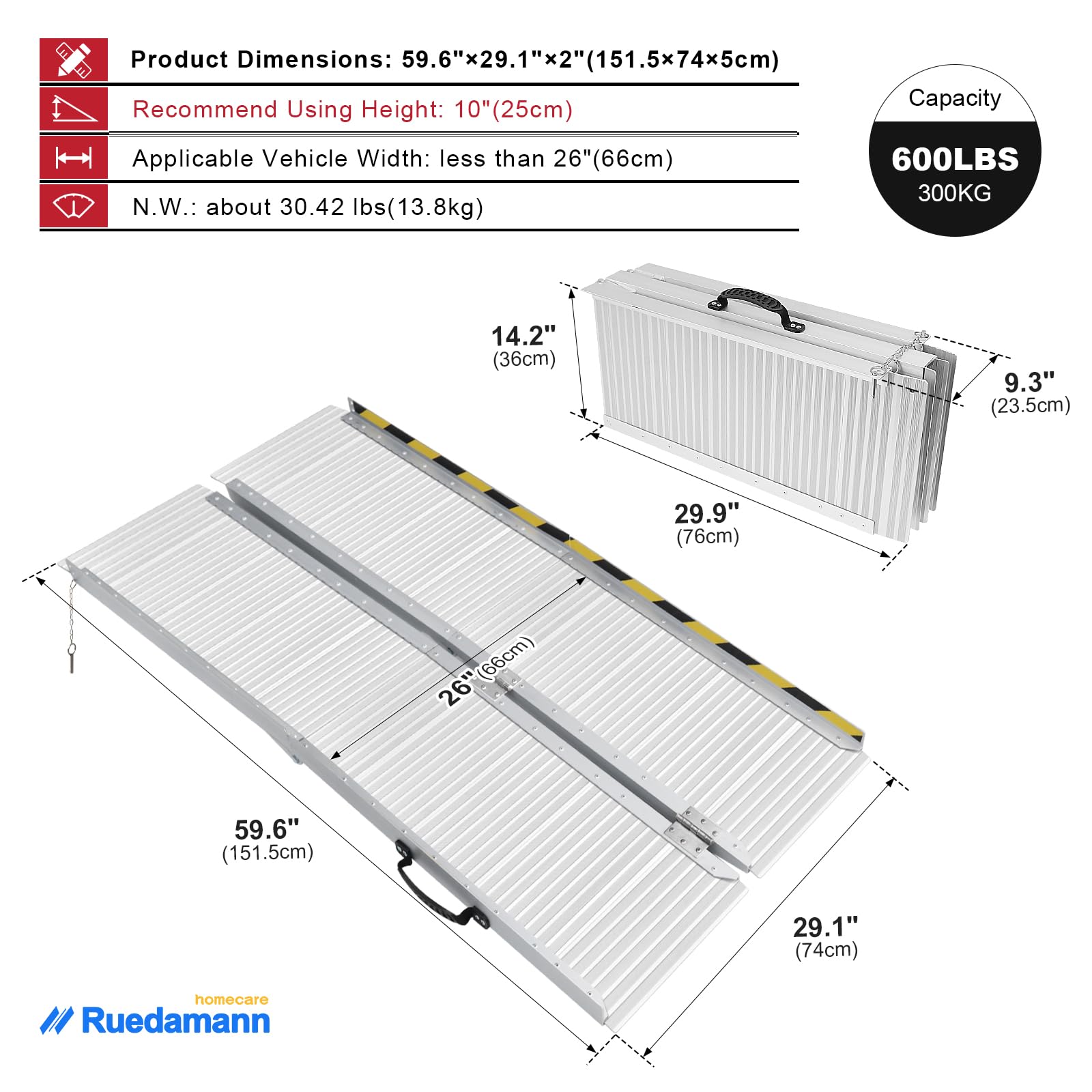 Snapklik.com : 5 Feet Folding Wheelchair Ramp For Doorways, Non-Slip ...