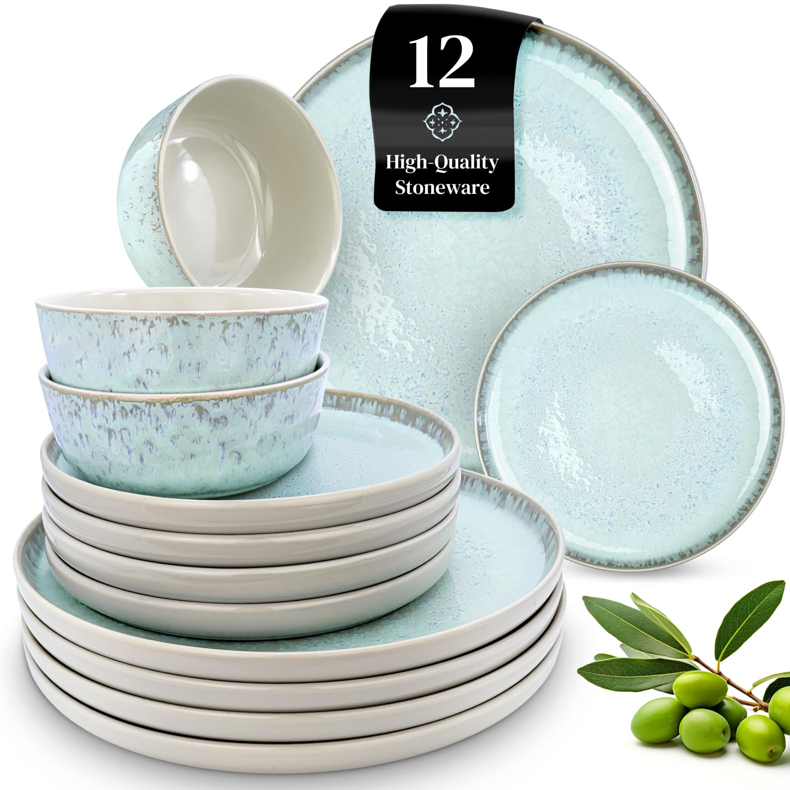 Amazon.com | 12 Piece Dinnerware Sets for 4 - Modern Style Stoneware ...