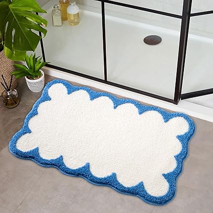 Amazon.com: Urtlmaji Scalloped Bath Mats Blue Bathroom Rugs Non Slip ...