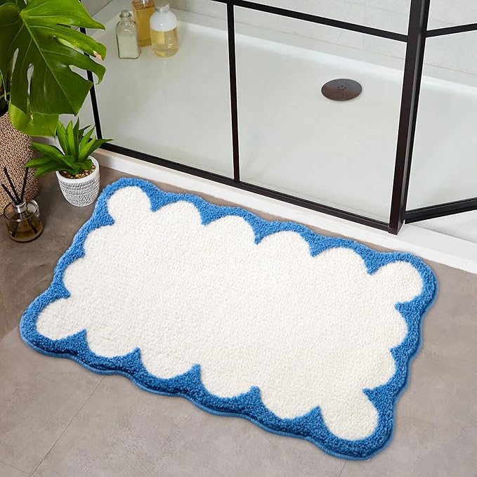 Amazon.com: Urtlmaji Scalloped Bath Mats Blue Bathroom Rugs Non Slip ...
