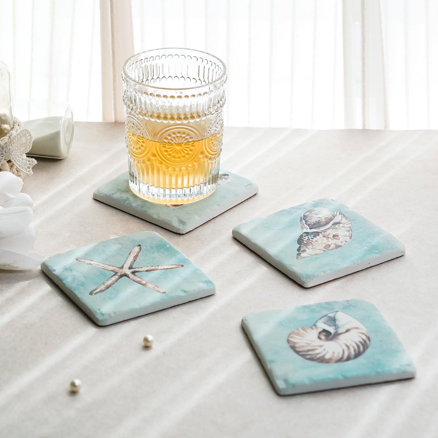 Amazon.com: NIKKY HOME Coastal Coasters for Drink Set of 4, Absorbent ...
