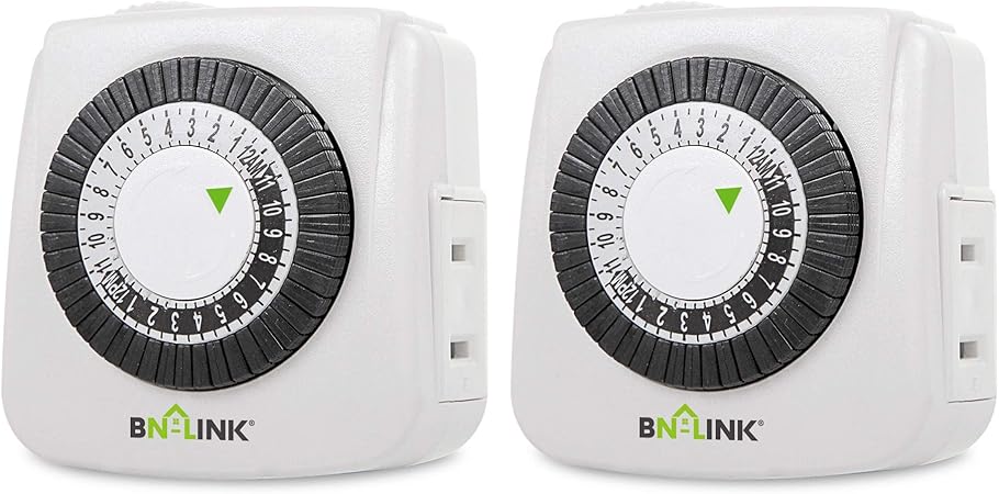 BN-LINK Indoor Timers Plug Mechanical 2 Prong Outlet Light Timer, 24 ...