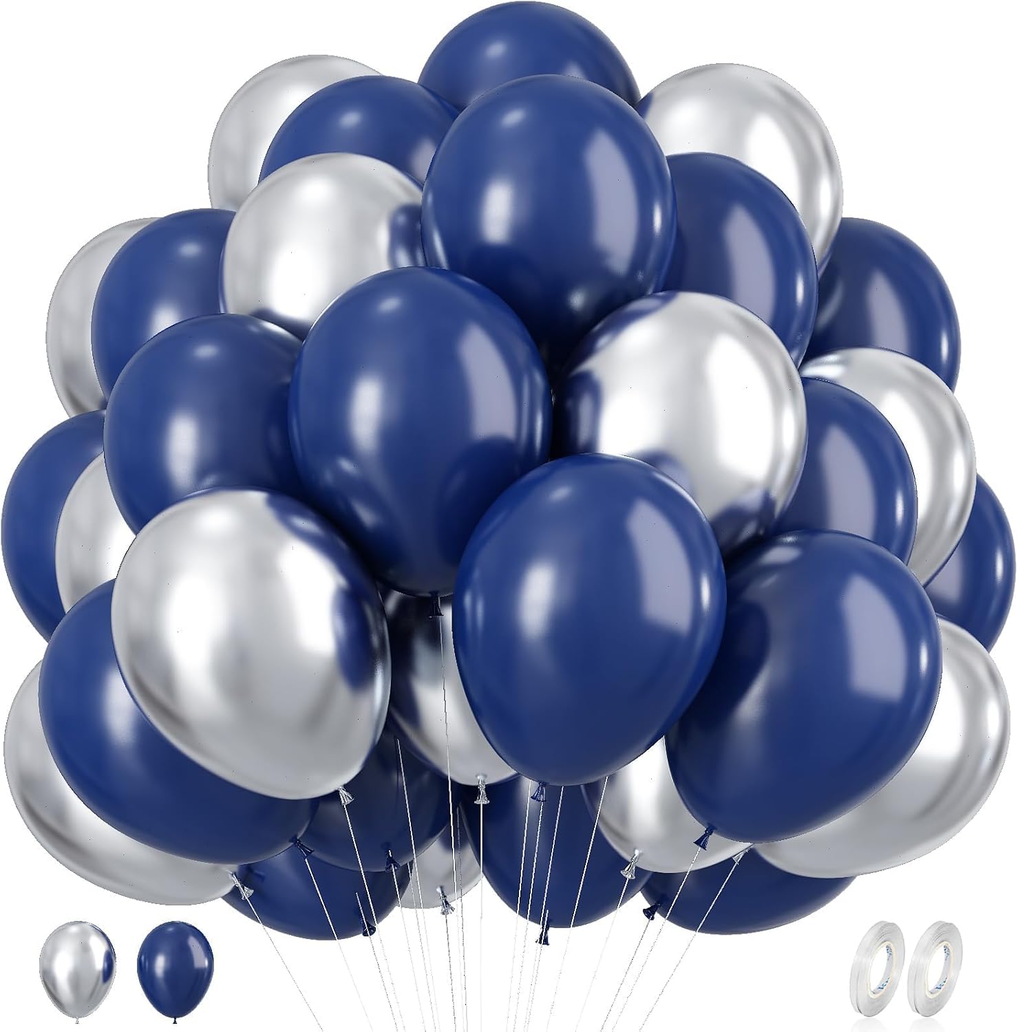 Amazon.com: Navy Blue and Silver Balloons, 60pcs 12 Inch Metallic Silver and Navy Blue Balloons ...