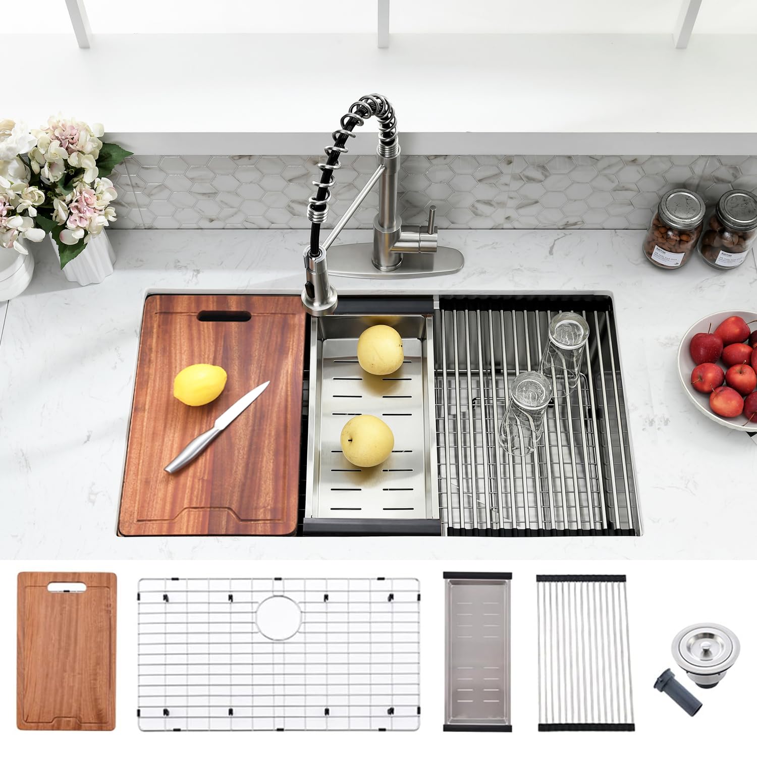 Snapklik.com : 33Inch Undermount Kitchen Sink Workstation -VOKIM 33 ...