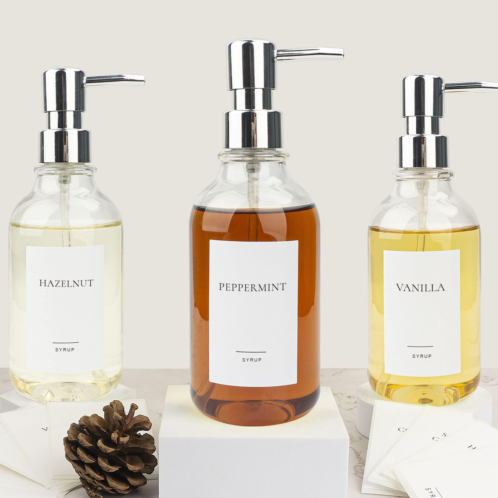Amazon.com: Ezebesta Set of 3 Coffee Syrup Glass Dispenser Bottles 16 ...
