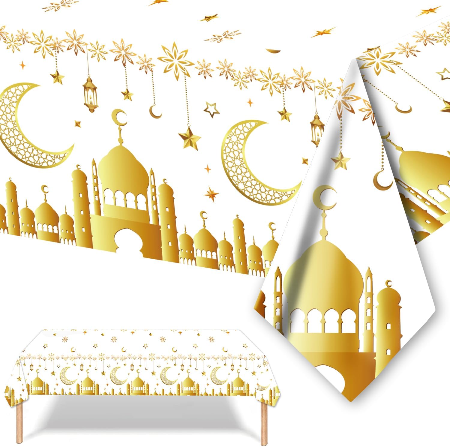 ZSTNPP Ramadan White Table Cloth, 130x220cm/51x86.6Inch Eid Table Cloth ...