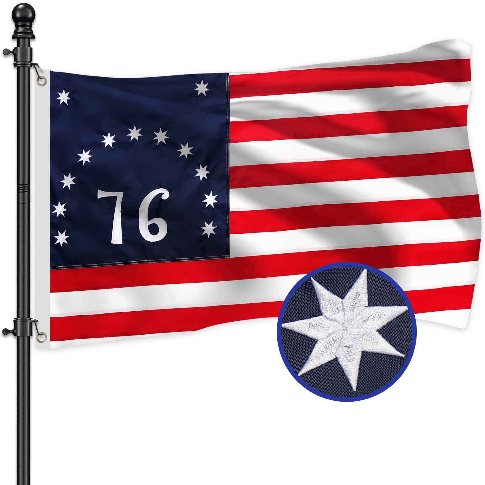 Amazon.com : AZCOVER Bennington 1776 Flag, 3x5 USA 76 Flag Embroidered ...