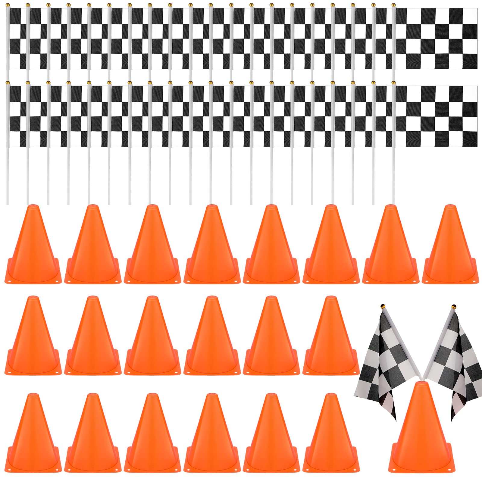 Amazon.com: Buryeah 60 Pcs Racing Car Traffic Cones Checkered Flags ...