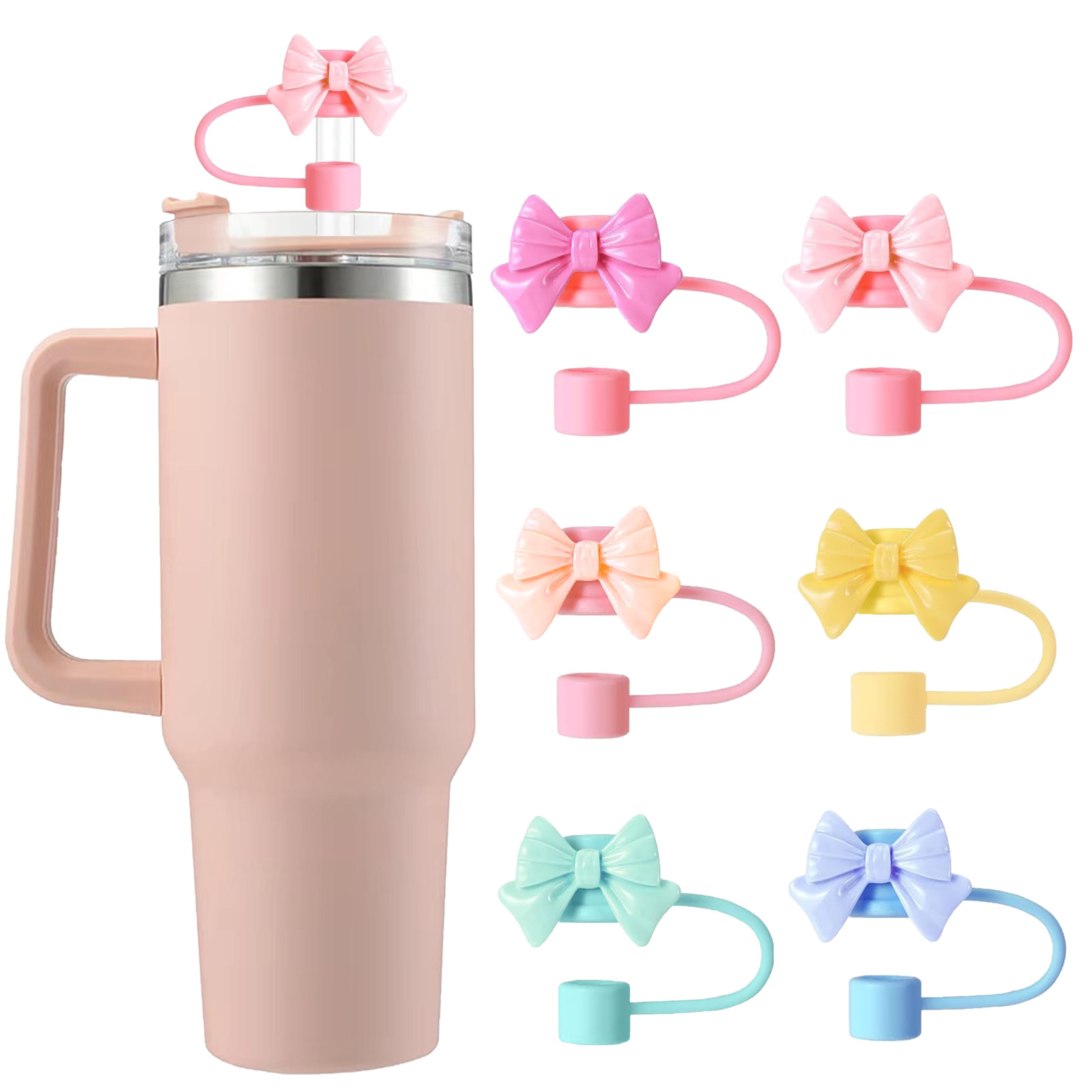 Amazon.com: SEMATA 6PCS Straw Covers Bow Straw Toppers for Stanley Cups ...