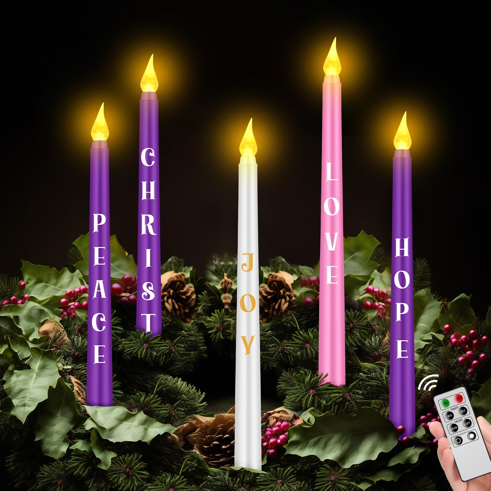 Amazon.com: 5 Pieces LED Flameless Advent Candle Set Battery Operated ...