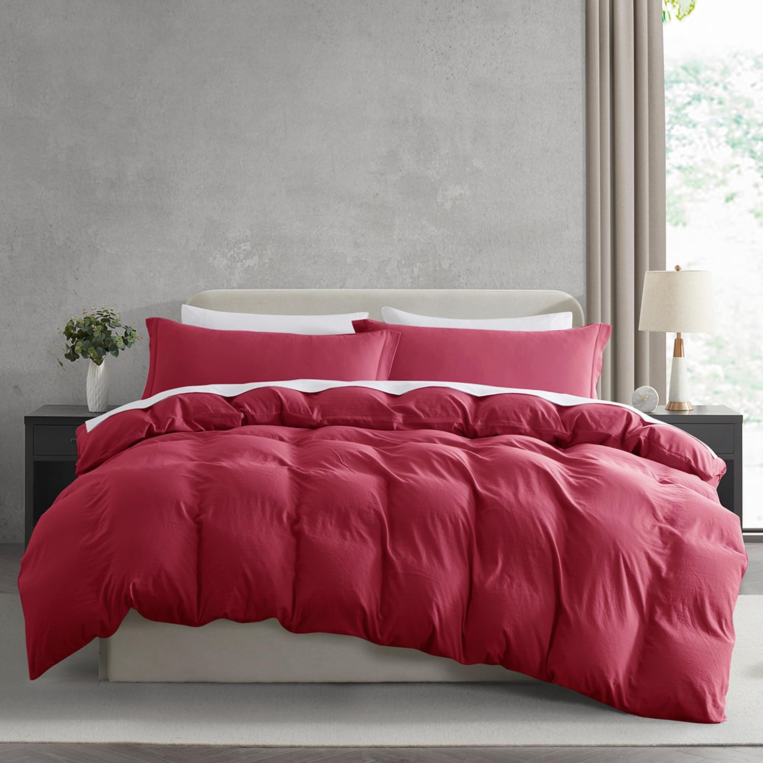Amazon.com: Nestl Burgundy Red California King Duvet Cover Sets - Soft ...
