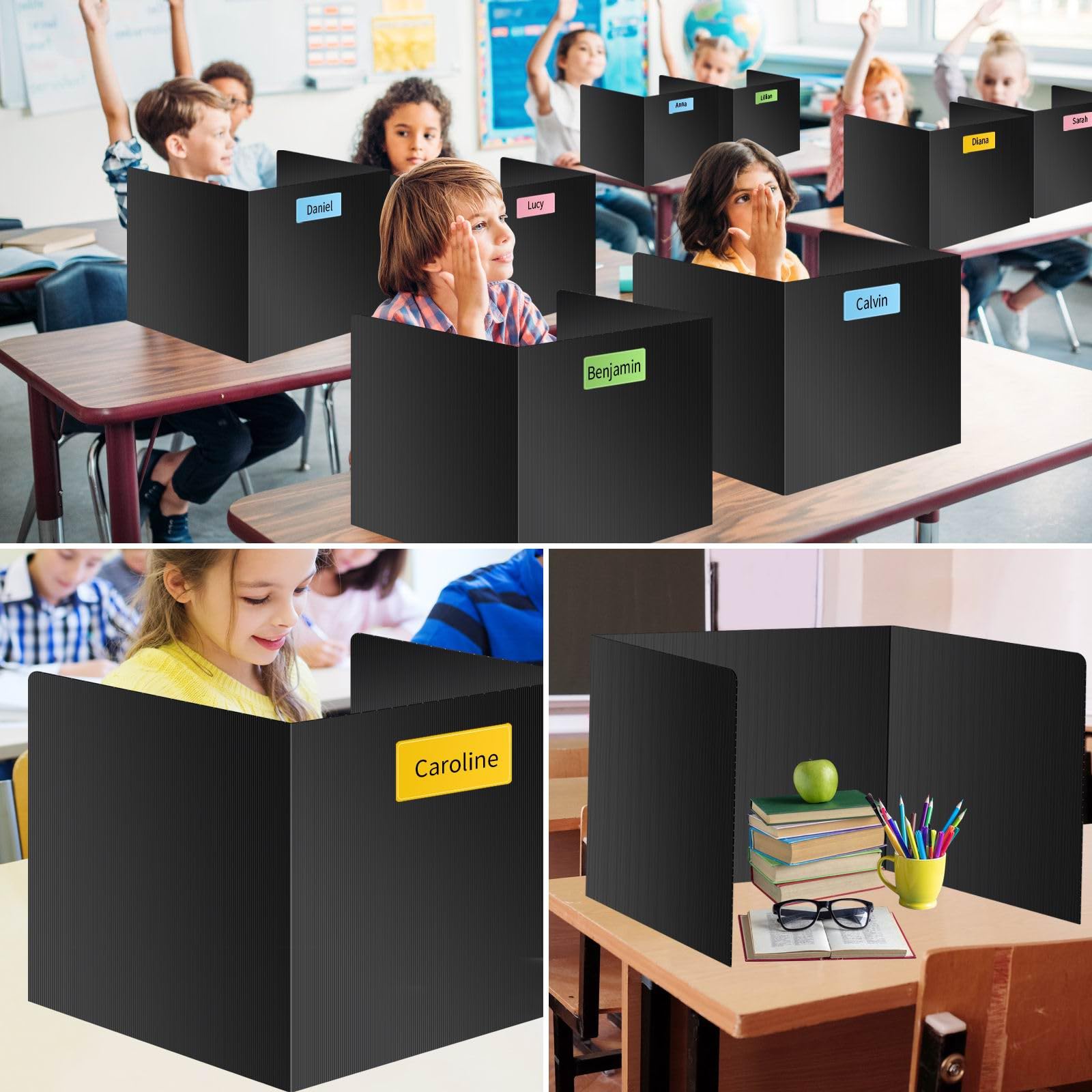 Snapklik.com : Black 24-Pack Desk Dividers For Students, Waterproof ...
