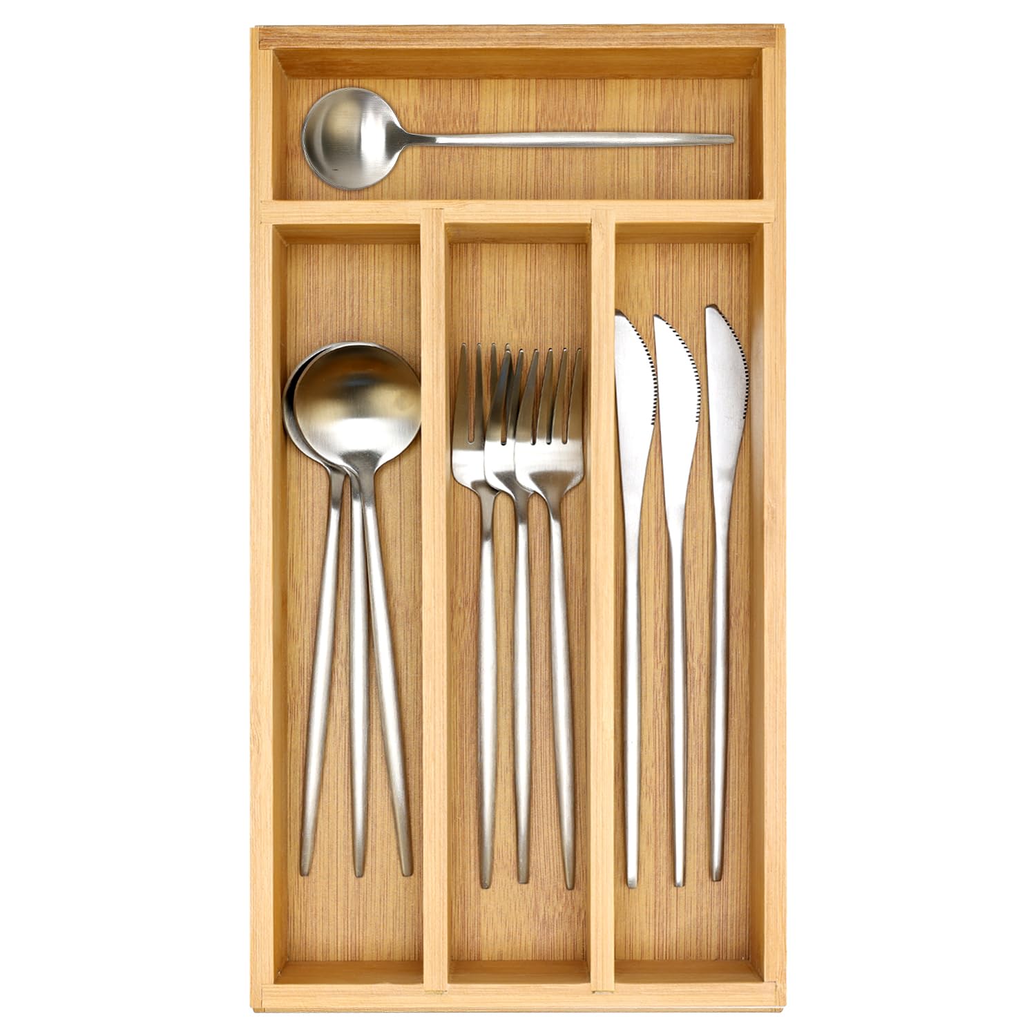 Amazon.com - Bamboo Silverware Drawer Organizer Small Cutlery Tray ...