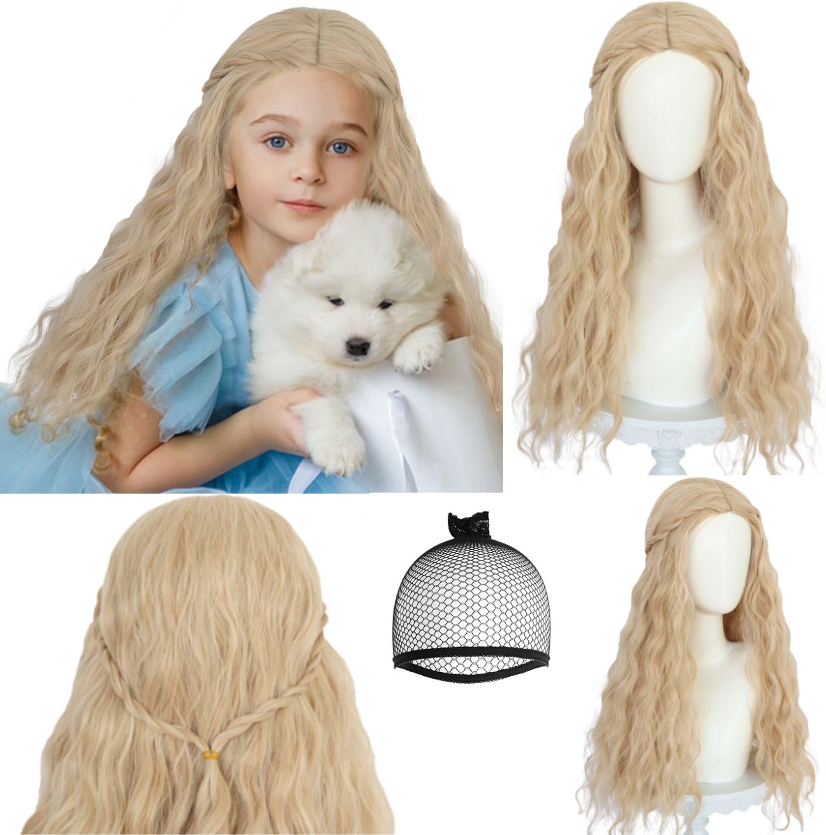 Amazon.com: ANOGOL Hair Cap+Princess Wig Long Wavy Halloween Cosplay ...
