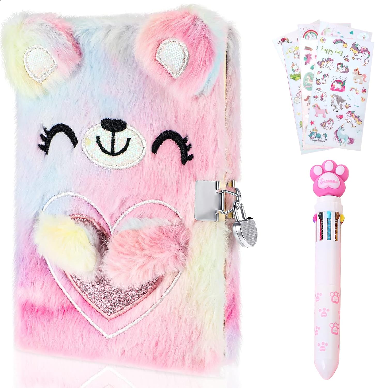 Bear Plush Diary for Girls with Lock and Key, Secret Locking Journal ...
