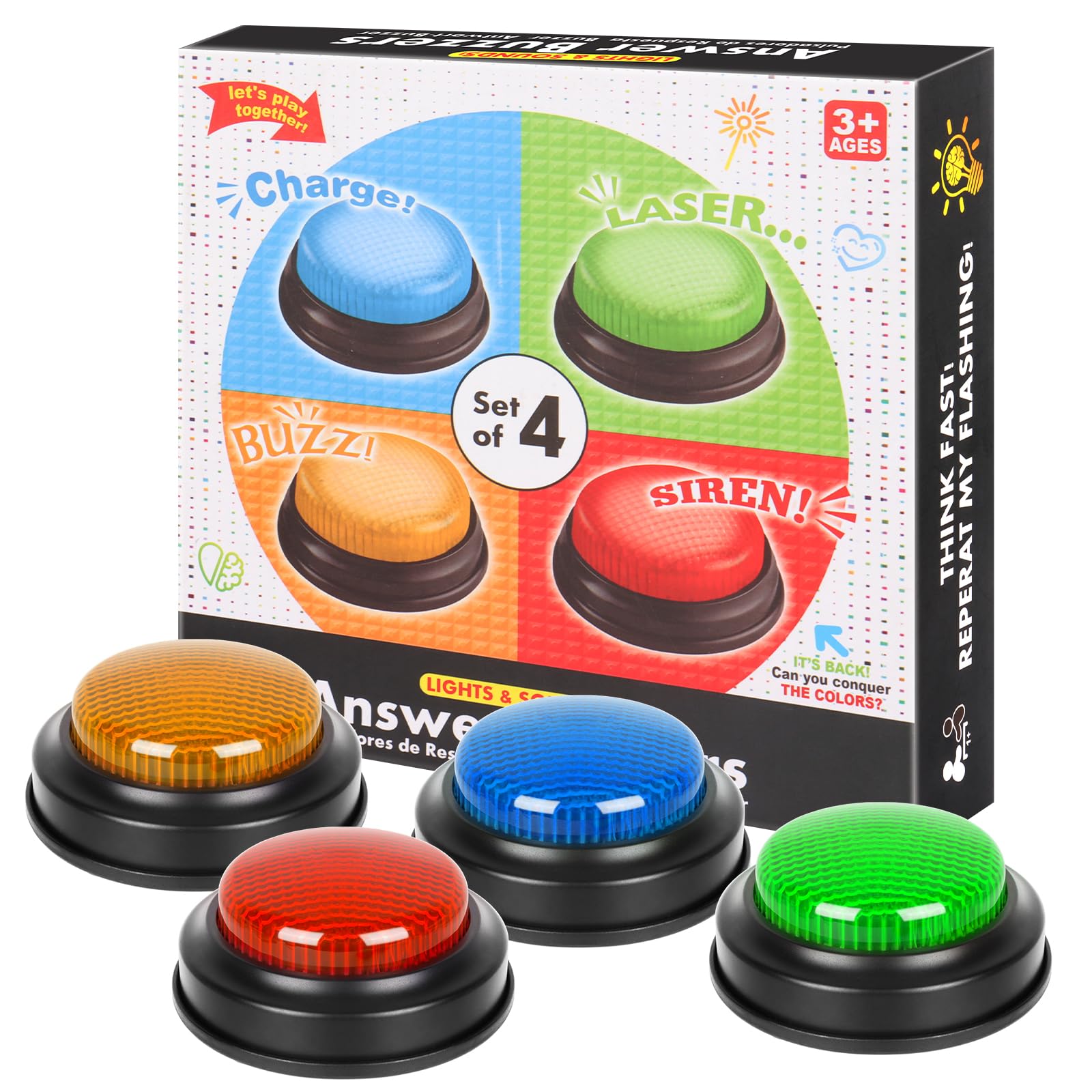 Amazon.com: COZYMATE Buzzers for Trivia Games with Lights and Sound Set ...