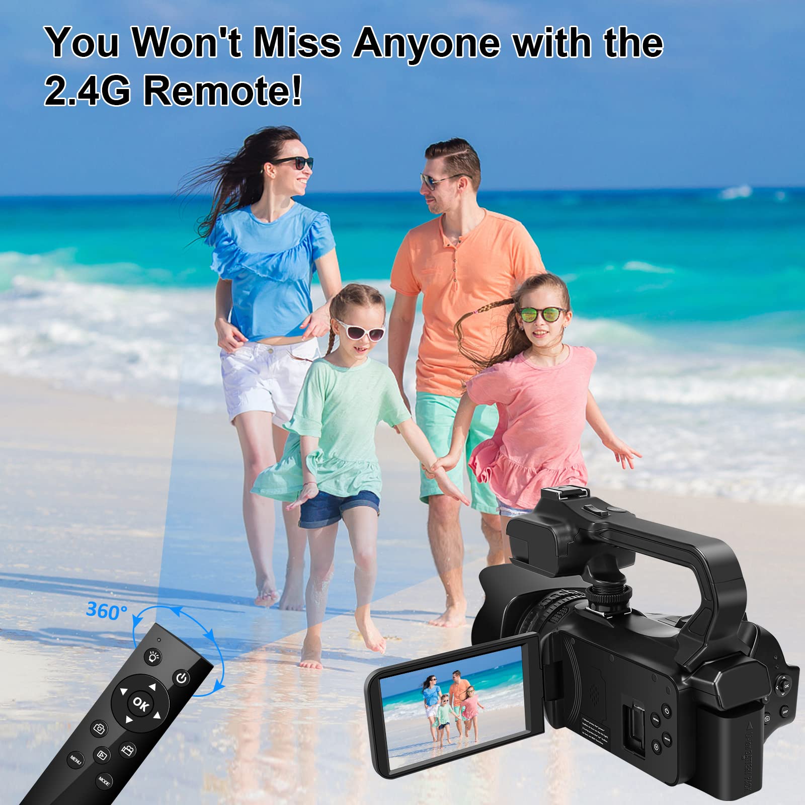 Video Camera Camcorder 4K 64MP 60FPS,HD Auto Focus Vlogging 4.0" Touch ...