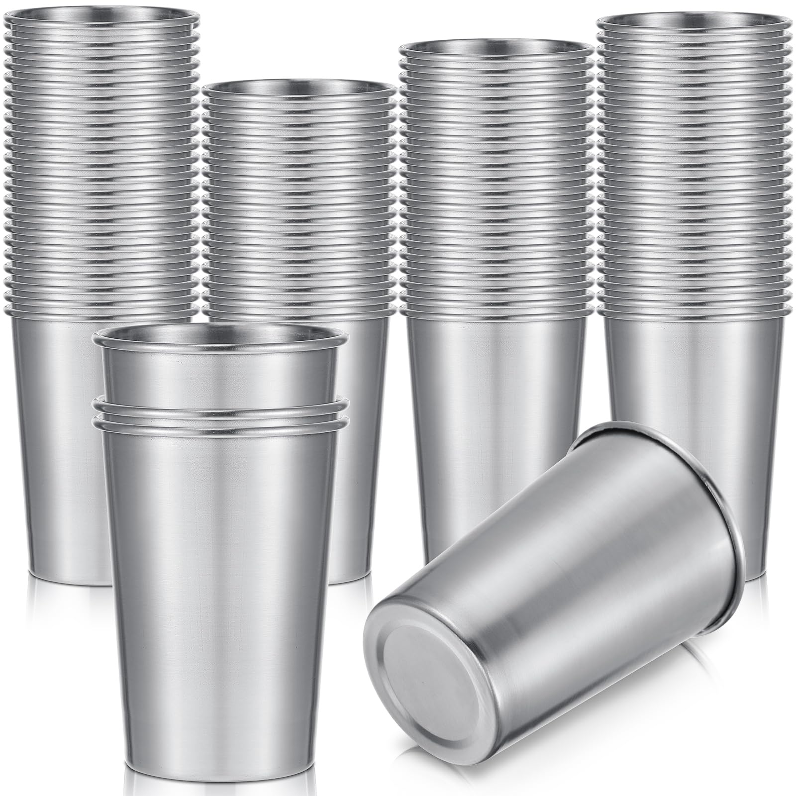 Tioncy 100 Pack 12 oz Stainless Steel Cups Pint Cups Metal Stainless ...