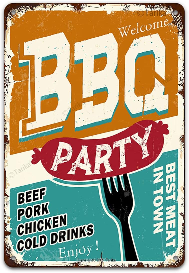 Amazon.com : BBQ Barbecue Tin Signs, BBQ Party Beef Pork Chicken Cold ...