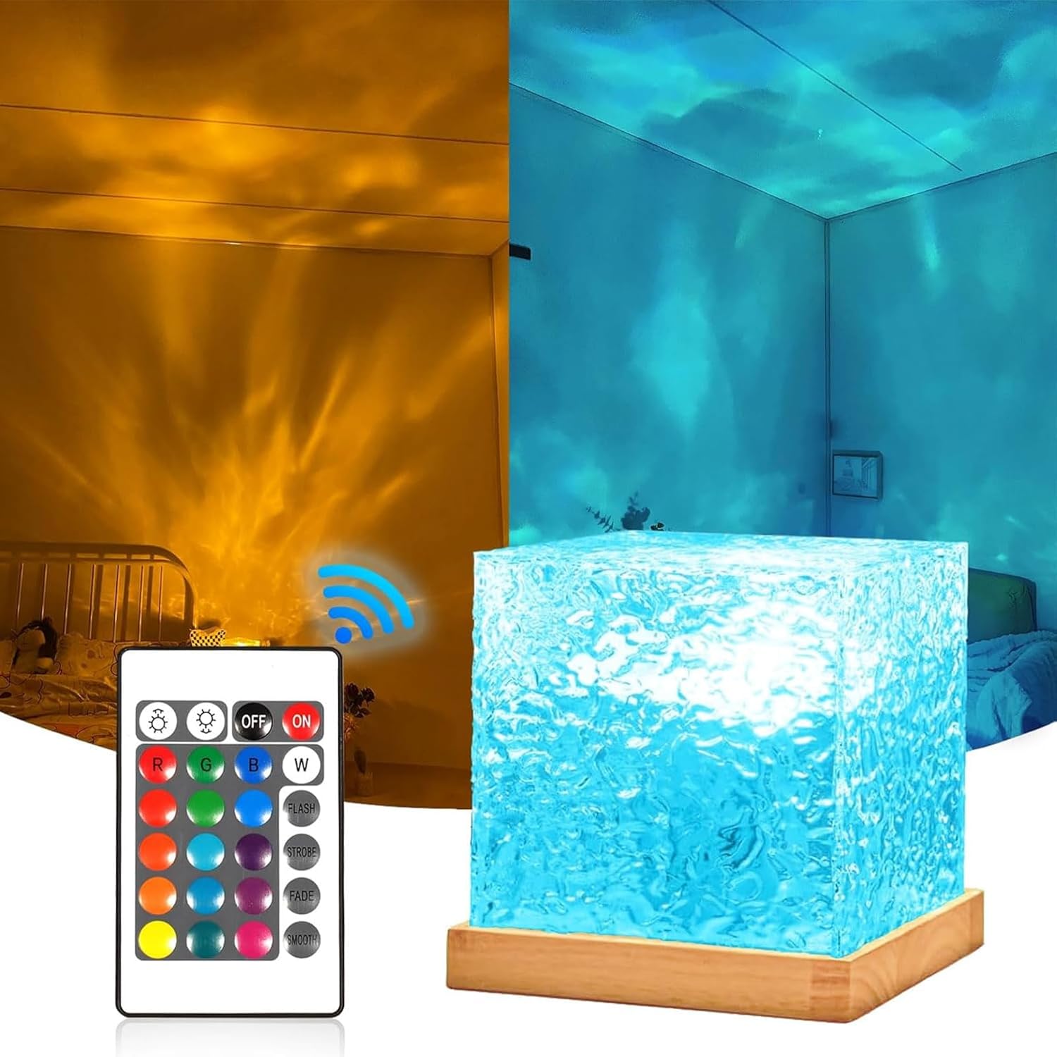 Luminorthe Cube Lamp, Wave Lamp, 16 Colors Gradual Rotating Flame ...