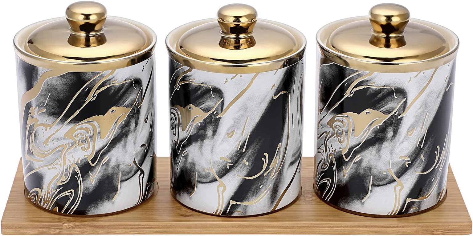 Amazon.com: Ceramic Gold-Patterned Metal Canister Set for Kitchen ...