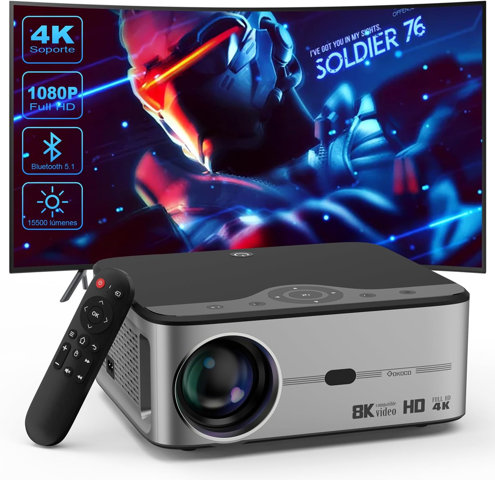 GOKOCO Proyector 4K con Soporte 5G WiFi y Bluetooth, 15500 Lumen Full ...