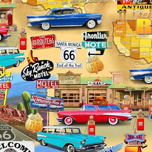 Amazon.com: Route 66 Collage Multi Yardage by Timeless Treasures : Arts ...