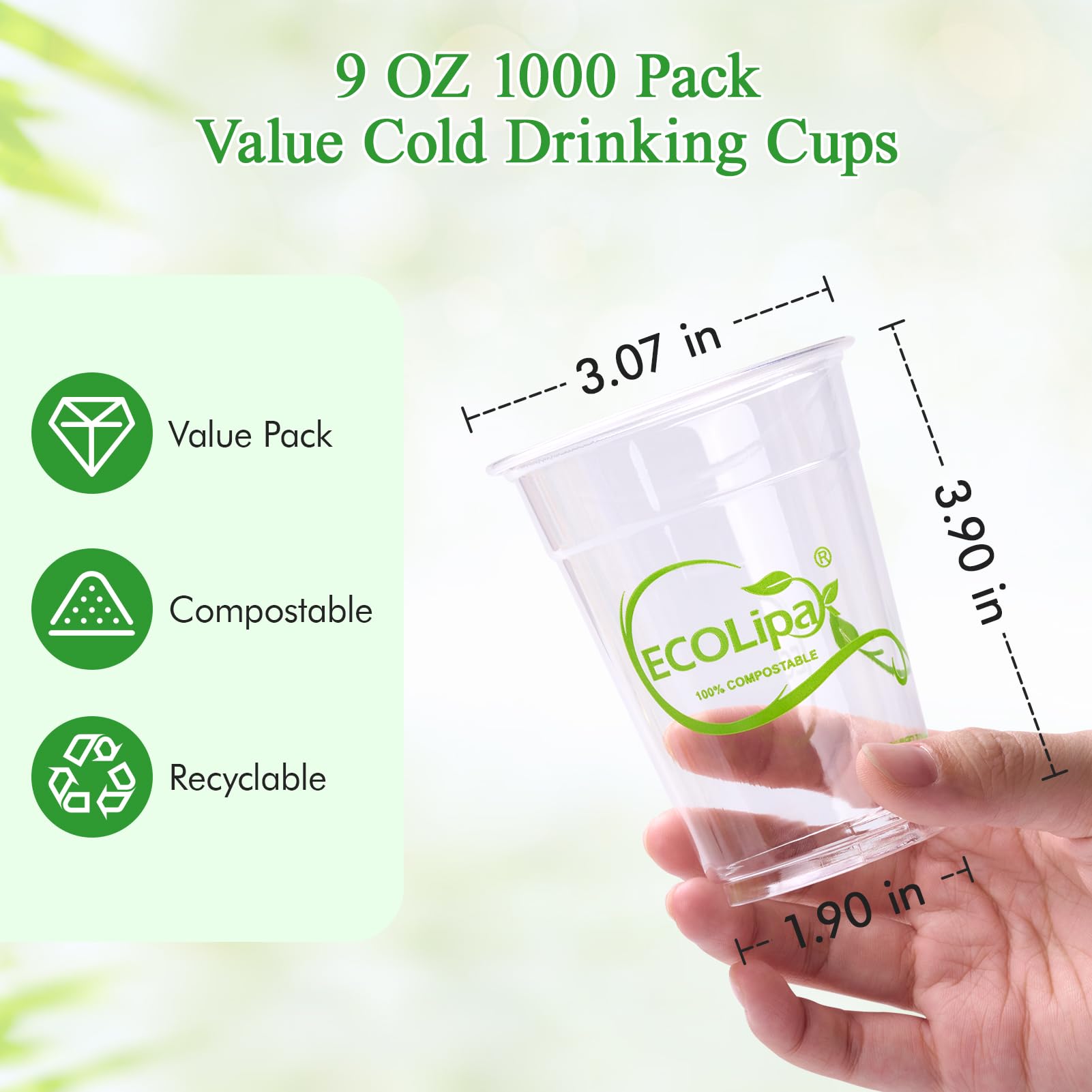 Snapklik.com : 1000 Count 9 OZ Clear Compostable Plastic Cups ...